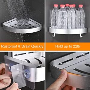 TRUSTLIFE Corner Shower Caddy 2-Pack - Adhesive Corner Shelf with Hooks for Inside Shower, No Drilling & Rustproof Shower Storage Rack for Bathroom, Wall Mount Bathtub Caddy Shelf Organizer - Silver