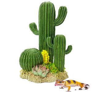 kathson reptile tank decor lizard hide and cave plants terrarium decorations resin cactus desert aquarium tank habitat accessories for bearded dragon chameleon leopard gecko snake fish (cactus)