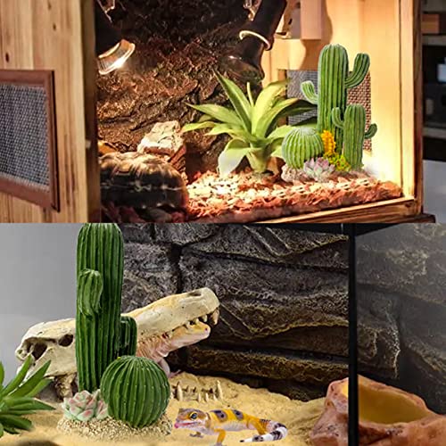 kathson Reptile Tank Decor Lizard Hide and Cave Plants Terrarium Decorations Resin Cactus Desert Aquarium Tank Habitat Accessories for Bearded Dragon Chameleon Leopard Gecko Snake Fish (Cactus)