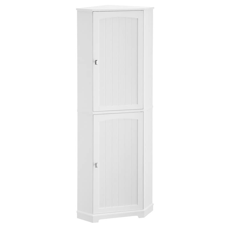 VASAGLE Tall Corner Cabinet, Bathroom Storage Cabinet with 2 Doors and 4 Adjustable Shelves, for Bathroom, Kitchen, Living Room, Modern Farmhouse Design, White UBBC541P31