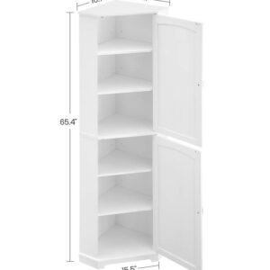 VASAGLE Tall Corner Cabinet, Bathroom Storage Cabinet with 2 Doors and 4 Adjustable Shelves, for Bathroom, Kitchen, Living Room, Modern Farmhouse Design, White UBBC541P31