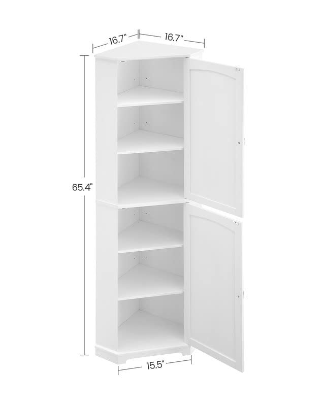 VASAGLE Tall Corner Cabinet, Bathroom Storage Cabinet with 2 Doors and 4 Adjustable Shelves, for Bathroom, Kitchen, Living Room, Modern Farmhouse Design, White UBBC541P31