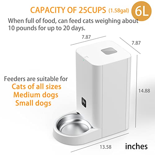 AIDANLS Automatic Cat Feeders, 6L Pet Dry Food Dispenser with Stainless Steel Bowl & Clog-Free Design, Up to 50 Portions 1- 6 Meals Per Day & 10s Voice Recorder, Timed Pet Feeder for Cats and Dogs