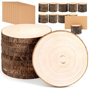 caydo 10 piece 9-10 inch large paulownia wood slices with 10 piece wood table number card holders and 10 pieces cards for wedding table centerpiece decoration and home decoration