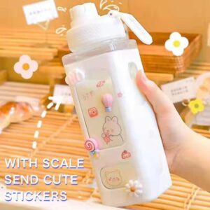 excvalues Kawaii Water Bottle with Straw Cute Large Water Bottles with Kawaii Stickers Aesthetic Leakproof Square Drinking Bottle (pink)