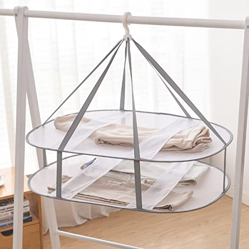 Large Folding Laundry Drying Rack, Clothes Drying Rack, Portable Sweater Drying Rack, Mesh Hanging air Dryer, Lay fold Flat Dry Hanger for Indoor Outdoor, Delicates, Towel, Socks,Swimsuit (Grey)