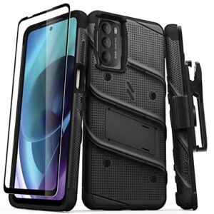 zizo bolt bundle for moto g stylus 2022 case with screen protector kickstand holster lanyard - black