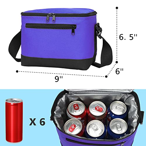 MISSMOON lunch Cooler Bag, Small 6 Can Insulated Cooler Box Tote Container Lunch Bag Pack Adjustable Strap For Adult Women Men Purple