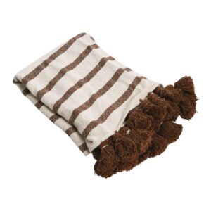 Main + Mesa Recycled Striped Cotton Throw Blanket with Tassels, Brown and Natural