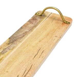 Boho Rectangle Mango Wood Tray with Metal Handles, Natural and Gold