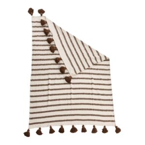 Main + Mesa Recycled Striped Cotton Throw Blanket with Tassels, Brown and Natural