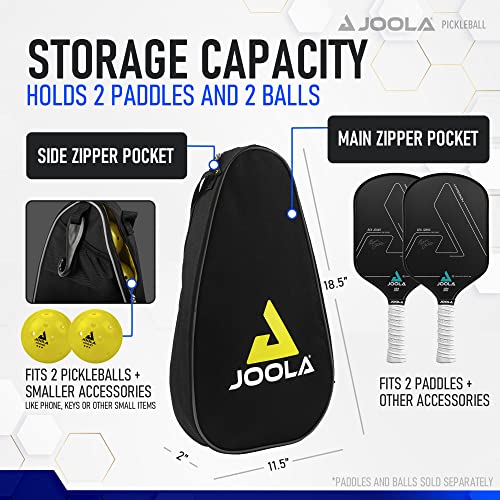 JOOLA Vision Duo Pickleball Bag - Fits Pickleball Set of 2 Paddles and 2 Pickleball Balls - Features Tuck Away Fence Hook, Secure Ball & Accessory Zipper Pocket, and Sleek Flat Panel Design