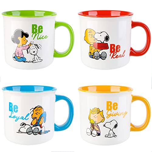 Peanuts Snoopy Gentle Reminders Camper 21oz Mugs, Stoneware, 4-Pack, Assorted Colors