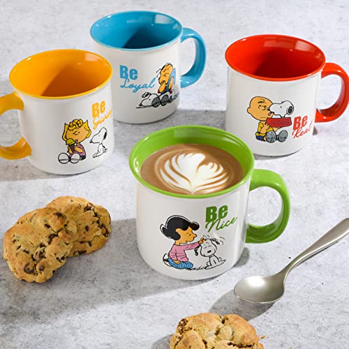 Peanuts Snoopy Gentle Reminders Camper 21oz Mugs, Stoneware, 4-Pack, Assorted Colors