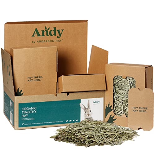 Andy Organic Timothy Hay Andy-Pak Feeder Box, 4 Pack 1.5 Lb Boxes, 1st Cutting Rabbit Food, Premium Hamster, Chinchilla, Gerbil, & Guinea Pig Food, Small Animal Treats, 6 lbs