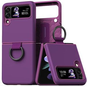 z flip 3 case with ring holder samsung galaxy z flip 3 5g cover silicone slim dual layer [ upgraded ] protection shockproof - purple