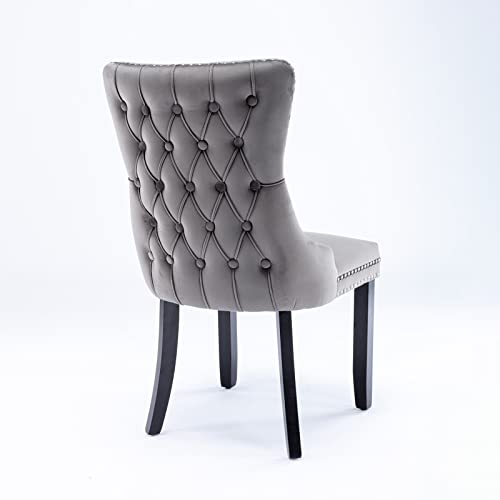 Dining Chairs Set of 2, HABITRIO Upholstered Wing-Back Button Tufted Dining Chair with Backstitching Nailhead Trim and Solid Wood Legs (Dark Grey)