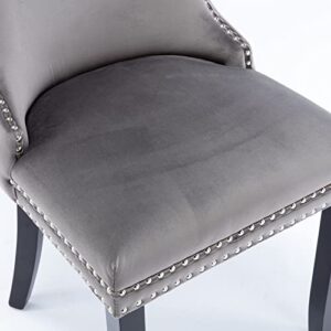 Dining Chairs Set of 2, HABITRIO Upholstered Wing-Back Button Tufted Dining Chair with Backstitching Nailhead Trim and Solid Wood Legs (Dark Grey)