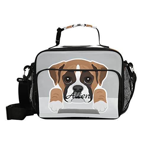 Aslsiy Custom Reusable Lunch Bag for Women Men,Personalized Boxer Dog Puppy Insulated Lunch Box Handbag Portable for Office Picnic Travel Cooler Bag with Adjustable Shoulder Strap