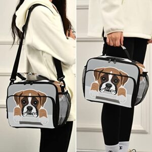 Aslsiy Custom Reusable Lunch Bag for Women Men,Personalized Boxer Dog Puppy Insulated Lunch Box Handbag Portable for Office Picnic Travel Cooler Bag with Adjustable Shoulder Strap