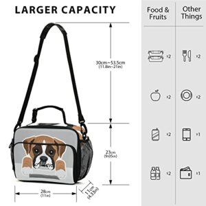 Aslsiy Custom Reusable Lunch Bag for Women Men,Personalized Boxer Dog Puppy Insulated Lunch Box Handbag Portable for Office Picnic Travel Cooler Bag with Adjustable Shoulder Strap