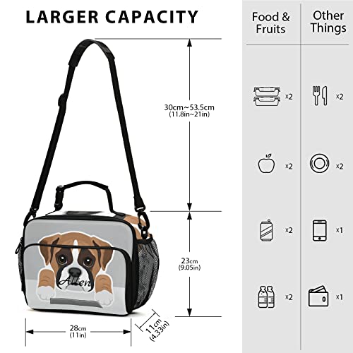 Aslsiy Custom Reusable Lunch Bag for Women Men,Personalized Boxer Dog Puppy Insulated Lunch Box Handbag Portable for Office Picnic Travel Cooler Bag with Adjustable Shoulder Strap