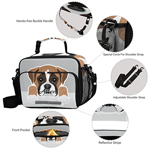 Aslsiy Custom Reusable Lunch Bag for Women Men,Personalized Boxer Dog Puppy Insulated Lunch Box Handbag Portable for Office Picnic Travel Cooler Bag with Adjustable Shoulder Strap