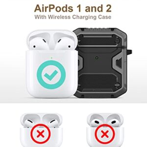 Koaichi Compatible with AirPods Case, Full-Body Rugged Hard Shell Protective Case Cover with Keychain Designed for AirPods 1st & 2nd, Black