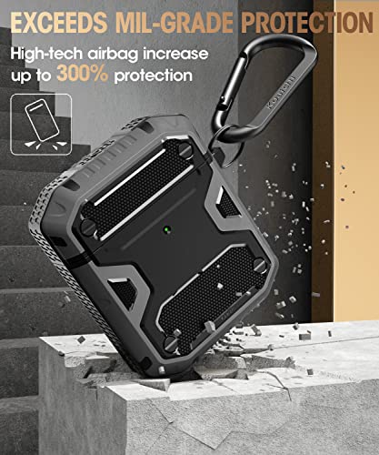 Koaichi Compatible with AirPods Case, Full-Body Rugged Hard Shell Protective Case Cover with Keychain Designed for AirPods 1st & 2nd, Black