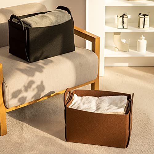 Storage Basket Felt Closet Storage Bins Convenien with Handles Storage Box Collapsible & Convenient Box Organizer for Office Bedroom Closet Babies Nursery Toys Laundry Organizing ( Brown)（Small）