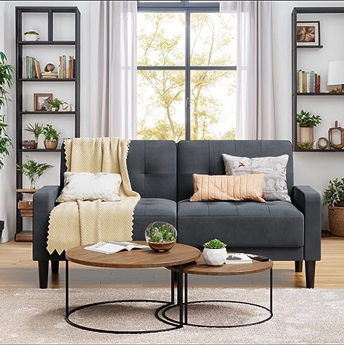 Vongrasig 63" Small Modern Loveseat Couch, Mid-Century Fabric Low Back 2-Seat Sofa Couch Tufted Love Seat for Living Room, Bedroom, Office, Apartment, Dorm, Studio and Small Space (Dark Gray)