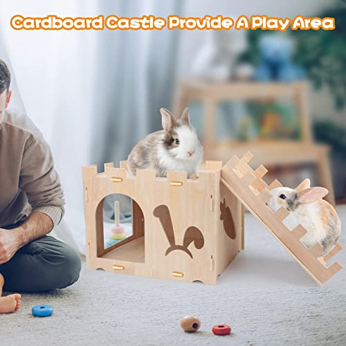 YUEPET Extra Large Wooden Rabbit Castle Bunny Play House Detachable Small Animal Hideout Handmade Hut for Indoor Adult Rabbit Guinea Pig Chinchilla Habitat