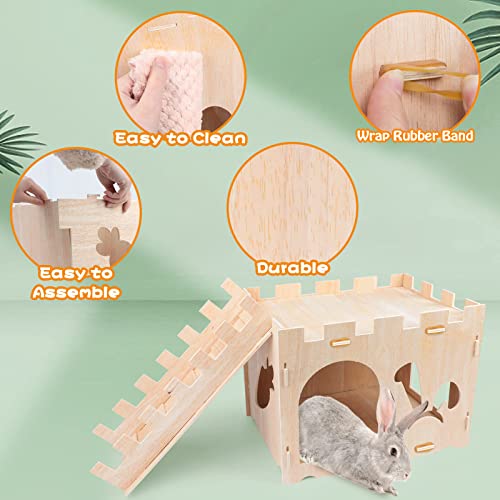 YUEPET Extra Large Wooden Rabbit Castle Bunny Play House Detachable Small Animal Hideout Handmade Hut for Indoor Adult Rabbit Guinea Pig Chinchilla Habitat