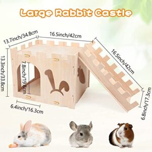 YUEPET Extra Large Wooden Rabbit Castle Bunny Play House Detachable Small Animal Hideout Handmade Hut for Indoor Adult Rabbit Guinea Pig Chinchilla Habitat