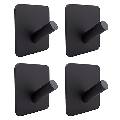 HUFEEOH Adhesive Towel Hooks, Sticky Wall Hooks Shower Hooks for Hanging Towels, Key, Purse, Hat, Aluminum Towel Holder Door Hanger Hooks - Wall Mounted (Black)