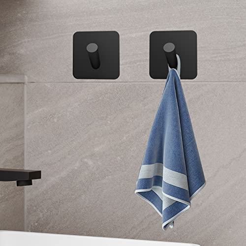 HUFEEOH Adhesive Towel Hooks, Sticky Wall Hooks Shower Hooks for Hanging Towels, Key, Purse, Hat, Aluminum Towel Holder Door Hanger Hooks - Wall Mounted (Black)