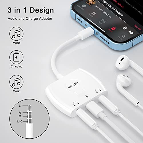 Lightning to 3.5mm Headphone Jack Adapter/Cable,iPhone Headphone Adapter/Splitter, Earphone Splitter Adapter Aux Audio Jack Dongle for iPhone 13/12/SE/11/Xs/XR/X/8,Support iOS 15