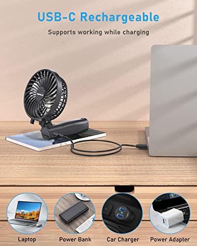 TriPole Handheld Fan Rechargeable 4800mAh Battery Operated Fan Powerful Mini Fan Portable 3 Speeds Small Personal Fan Desk Fan for Travel Kids Boys Girls Men Women, 6-21H Working, Black