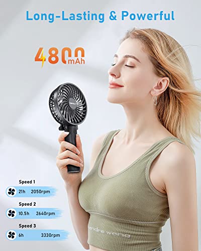 TriPole Handheld Fan Rechargeable 4800mAh Battery Operated Fan Powerful Mini Fan Portable 3 Speeds Small Personal Fan Desk Fan for Travel Kids Boys Girls Men Women, 6-21H Working, Black