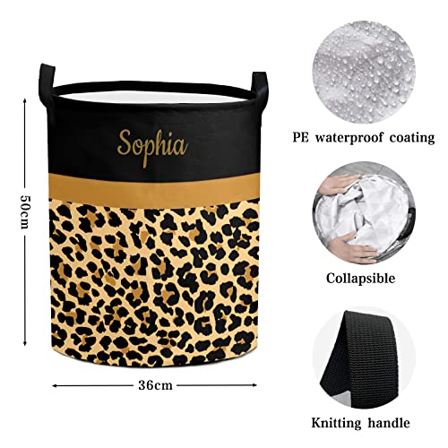 Leopard Print Laundry Basket Hamper Large Storage Bin with Handles for Gift Baskets, Bedroom, Clothes