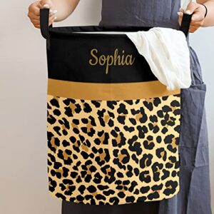 Leopard Print Laundry Basket Hamper Large Storage Bin with Handles for Gift Baskets, Bedroom, Clothes