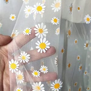 59" Width Tulle Lace Fabric Daisy Flower Print Fabric for for DIY Dress Costume Design Accessories Flower Girl Women Gown Wedding Dress Home Decor (3 Yard, White)