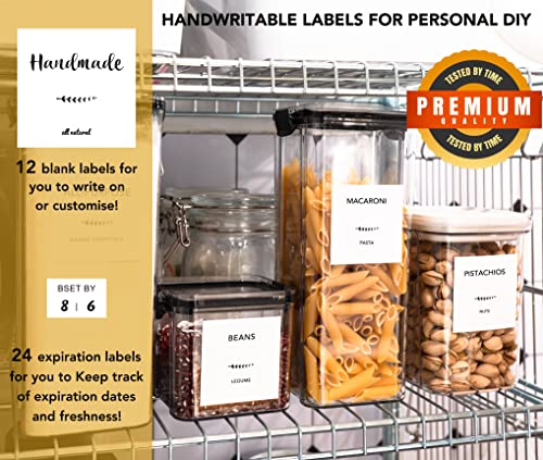 180 Kitchen Pantry Labels for Food Storage Containers, Preprinted Minimalist Food Labels for Jars, Waterproof Black Script Jar Label Stickers for Organization and Storage