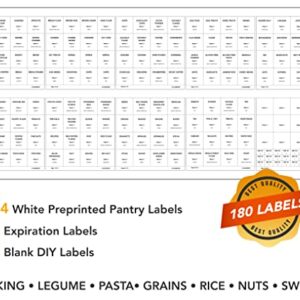 180 Kitchen Pantry Labels for Food Storage Containers, Preprinted Minimalist Food Labels for Jars, Waterproof Black Script Jar Label Stickers for Organization and Storage