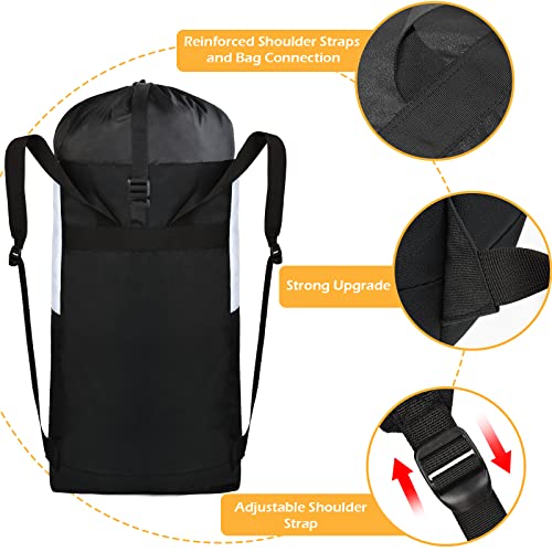 Laundry Backpack Bag Travel Laundry Backpack Extra Large Heavy Duty with Shoulder Straps Camp Nylon Laundry Hamper Bag with Drawstring Closure for College, Travel, Laundromat, Apartment, Camp (Black)