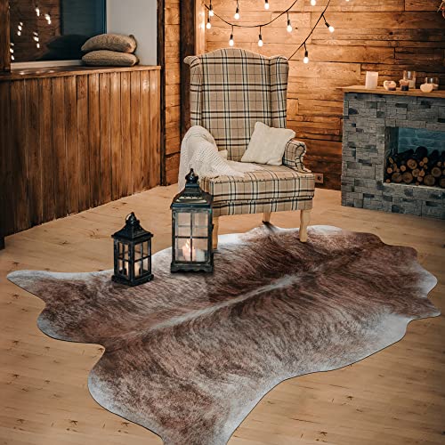 LYENDOS Faux Cowhide Rug Large Size 4.6x5.2 Feet, Cowhide Rug for Suitable for Indoor Living Room, Bedroom, Dining Room, Cow Print Rug Hanging on The Wall,Cow Rug Thickened, Non-Slip