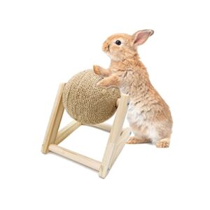 bnosdm rabbit scratch toy wooden natural sisal rope rabbit scratching toy ball bunny scratcher with ball for rabbits bunnies ferrets kittens small animals (small)