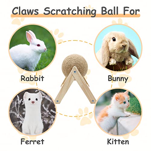 BNOSDM Rabbit Scratch Toy Wooden Natural Sisal Rope Rabbit Scratching Toy Ball Bunny Scratcher with Ball for Rabbits Bunnies Ferrets Kittens Small Animals (Small)