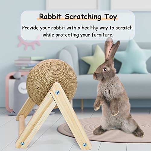 BNOSDM Rabbit Scratch Toy Wooden Natural Sisal Rope Rabbit Scratching Toy Ball Bunny Scratcher with Ball for Rabbits Bunnies Ferrets Kittens Small Animals (Small)