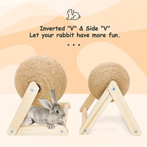 BNOSDM Rabbit Scratch Toy Wooden Natural Sisal Rope Rabbit Scratching Toy Ball Bunny Scratcher with Ball for Rabbits Bunnies Ferrets Kittens Small Animals (Small)